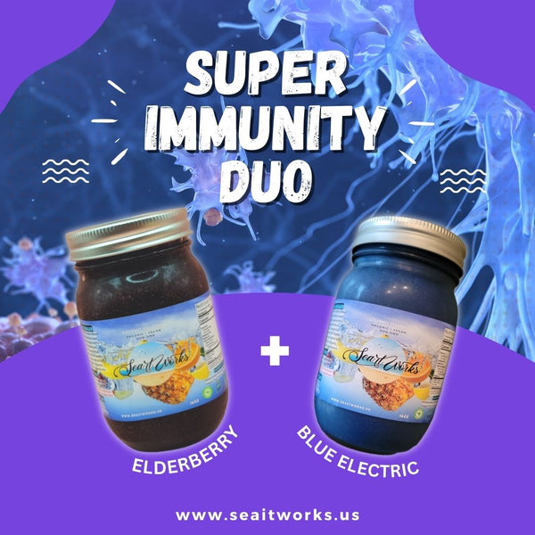 SUPER IMMUNITY DUO (Elderberry & Blue Electric) SEA MOSS GELS (32oz) – Sea It Works